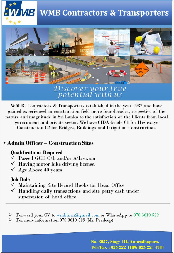 Admin Officer - Construction Project Office job from WMB Contractors ...